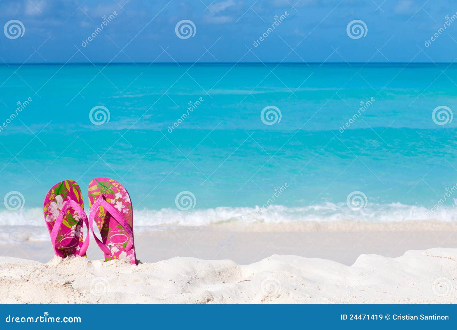 Pair of Colored Sandals on a White Sand Beach Stock Image - Image of ...