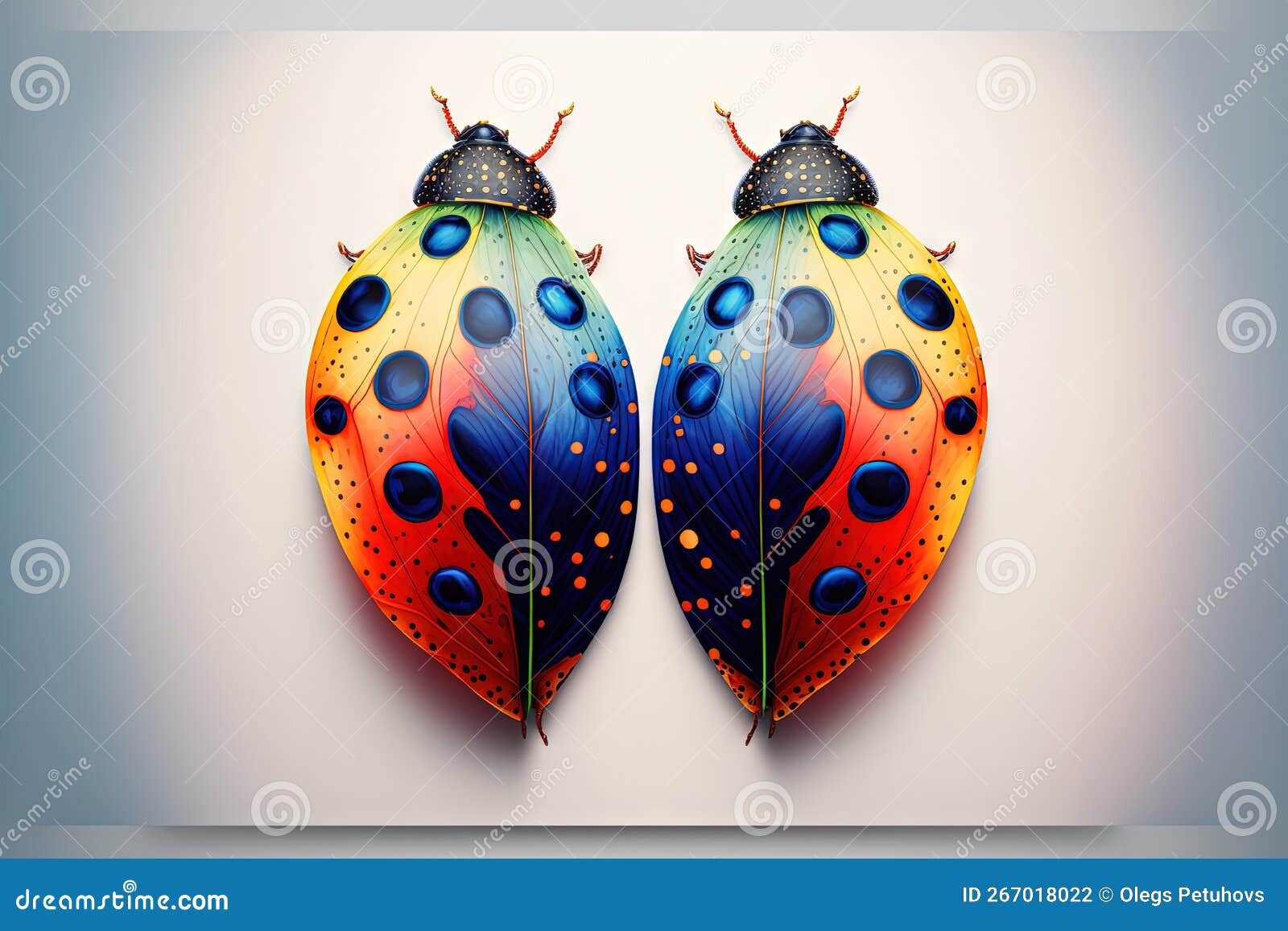 A Pair of Colorful Bugs Sitting on Top of Each Other on a White Surface ...