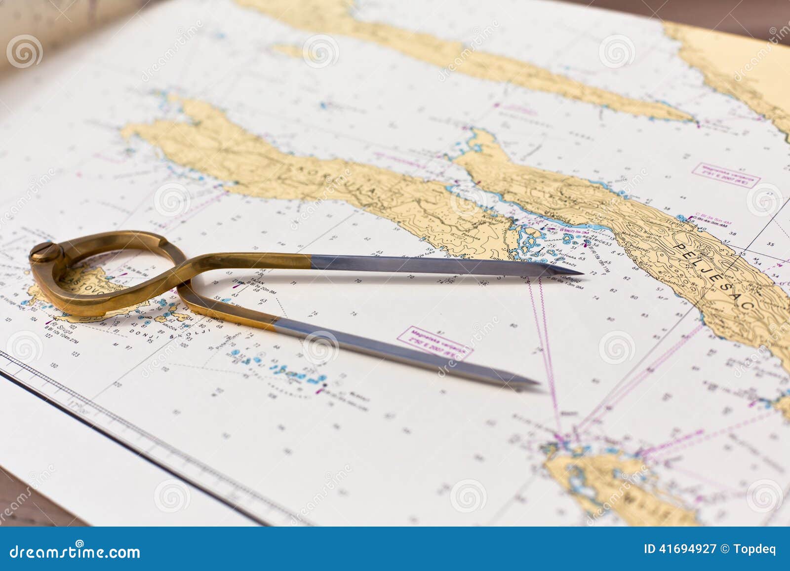 Pair of Compasses for Navigation on a Sea Map Stock Image - Image of ...