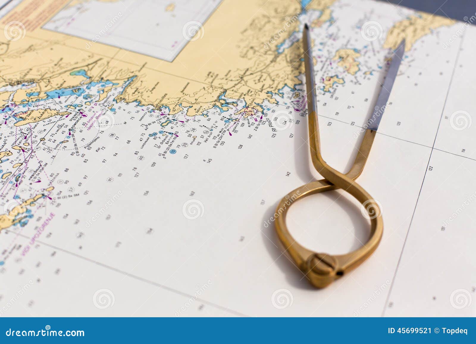 Pair Of Compasses For Navigation On A Sea Map Stock Image Image Of Maritime Sailing 45699521
