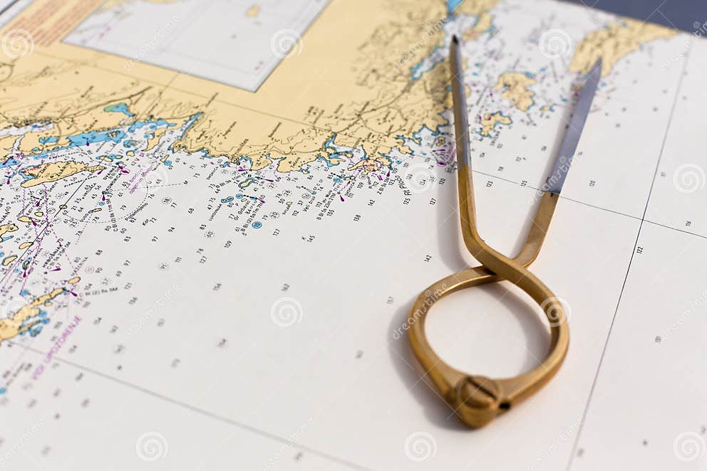 Pair of Compasses for Navigation on a Sea Map Stock Image - Image of ...