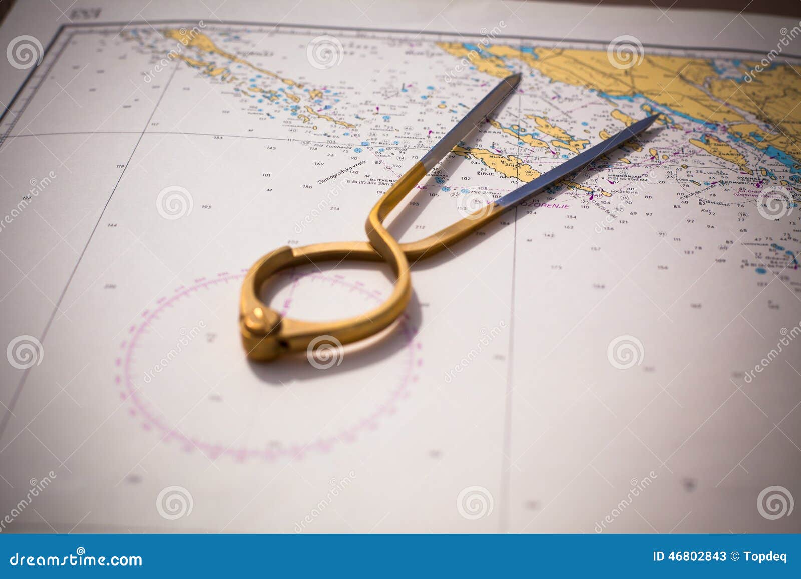 Pair Of Compasses For Navigation On A Sea Map Stock Image Image Of Navigate Navigation 46802843