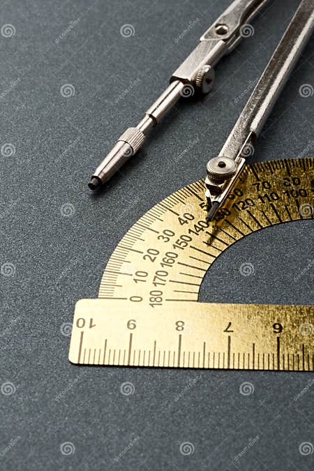 Pair of Compasses and Protractor Stock Image - Image of sharp ...
