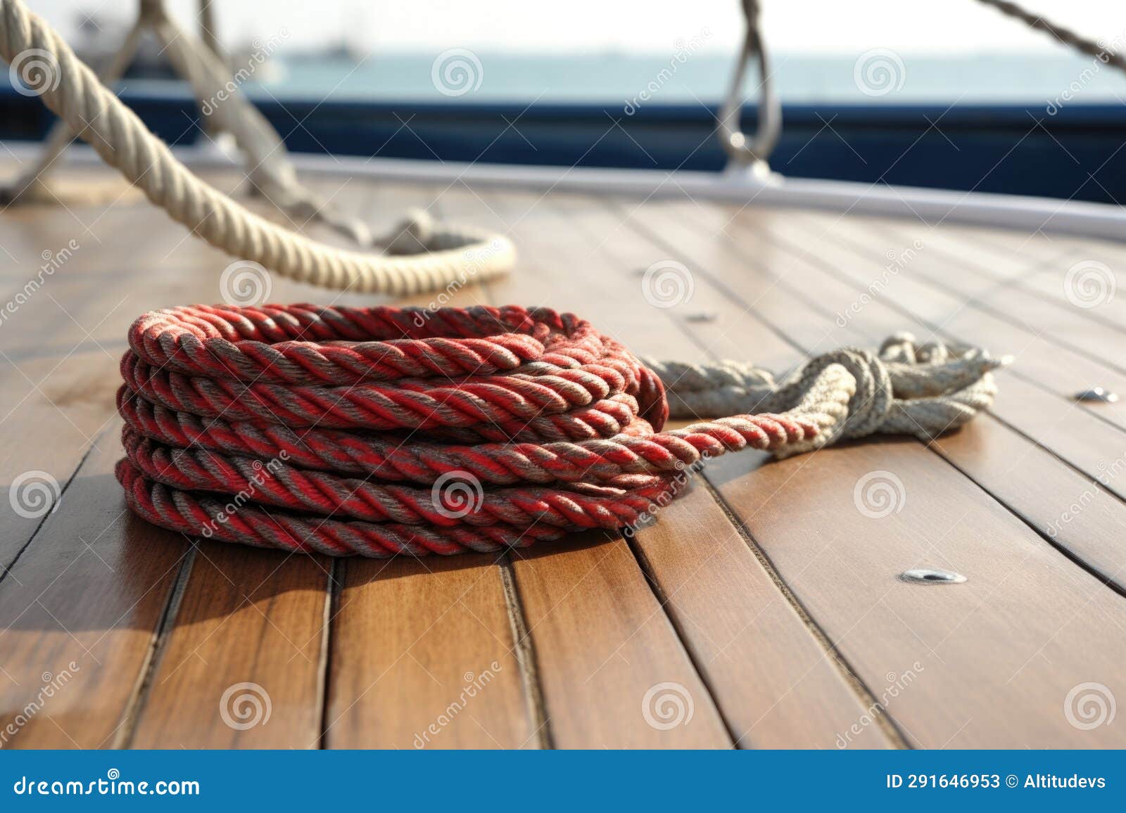 Pair of Connected Ropes on a Boats Deck Symbolizing Bonding Stock Image ...