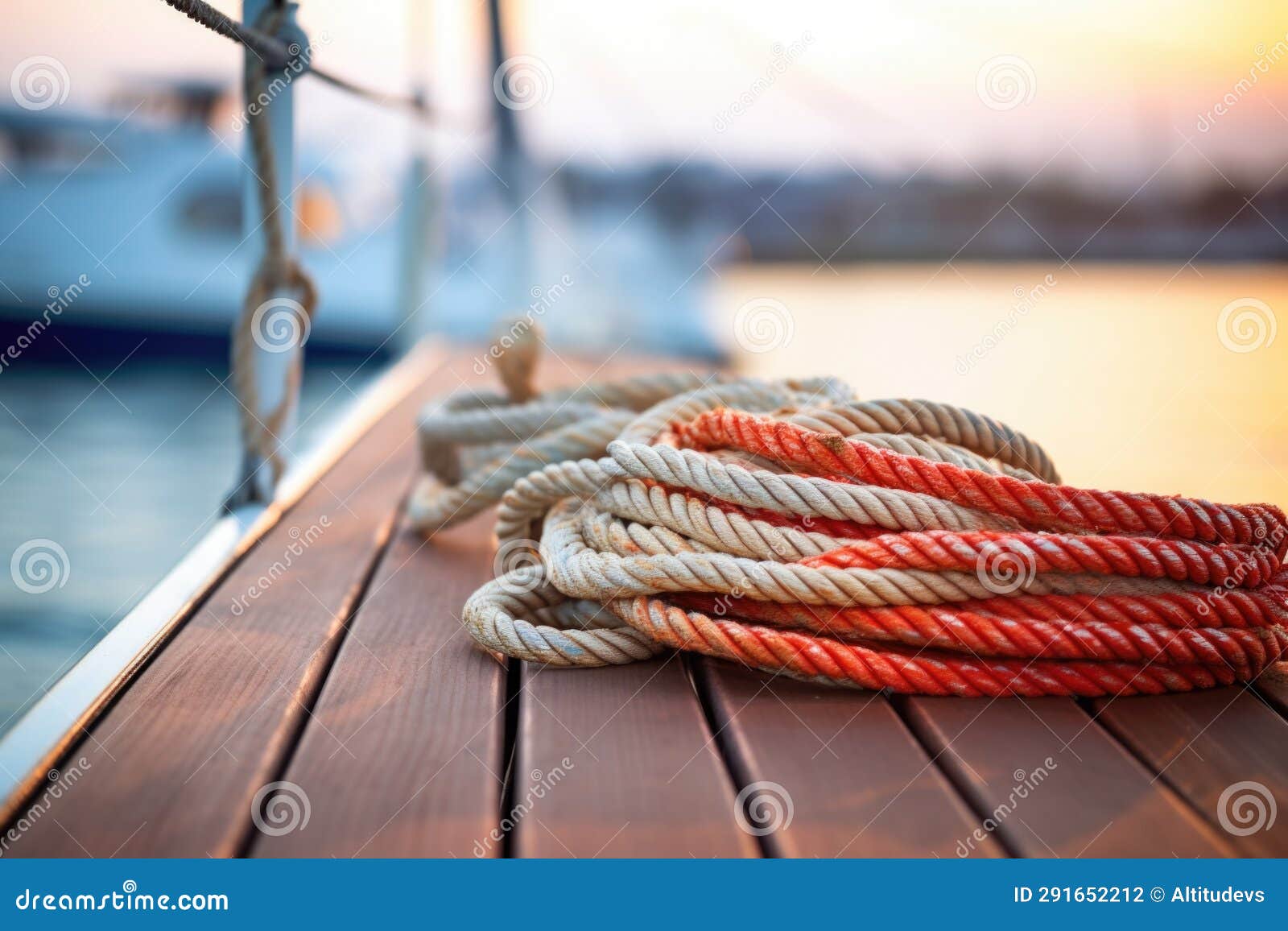 Pair of Connected Ropes on a Boats Deck Symbolizing Bonding Stock ...