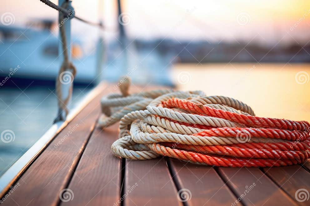 Pair of Connected Ropes on a Boats Deck Symbolizing Bonding Stock ...