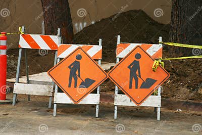Pair of Construction Signs stock photo. Image of construction - 256548