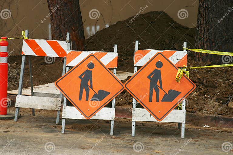 Pair of Construction Signs stock photo. Image of construction - 256548
