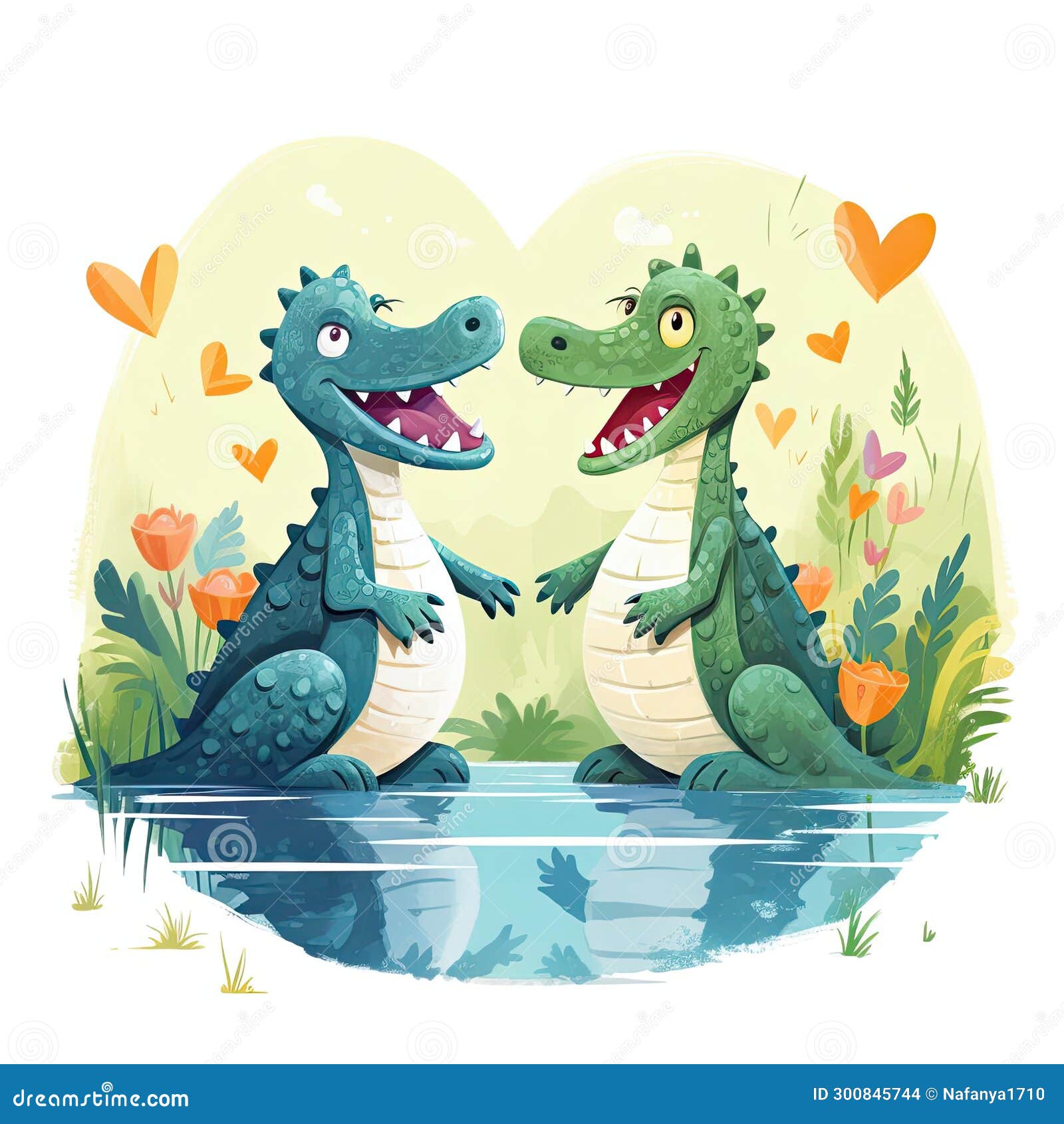 A Pair of Crocodiles in Love Looking at Each Other Stock Illustration ...