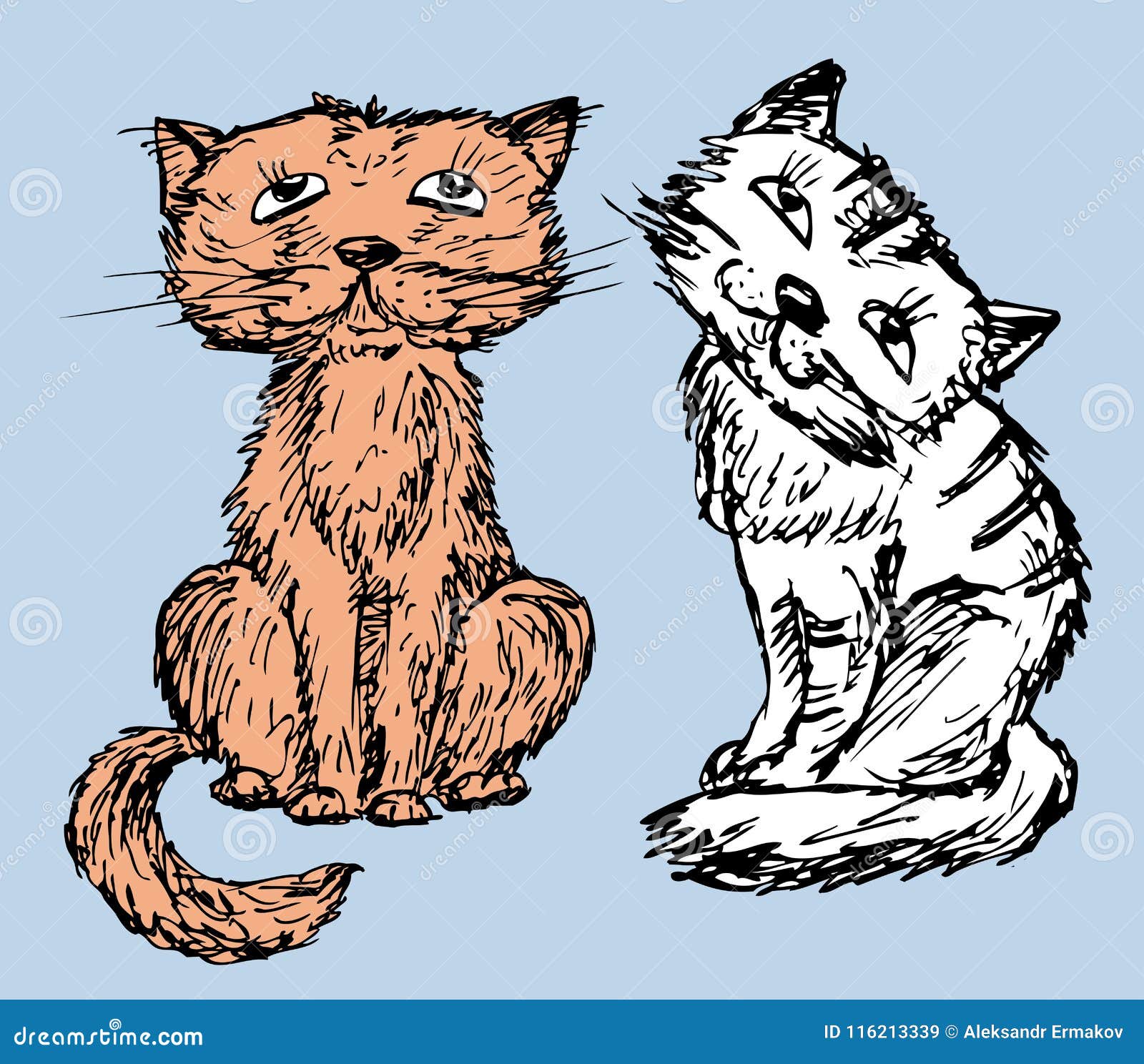 A Pair of the Cute Drawn Cats Stock Vector - Illustration of cute, hand ...