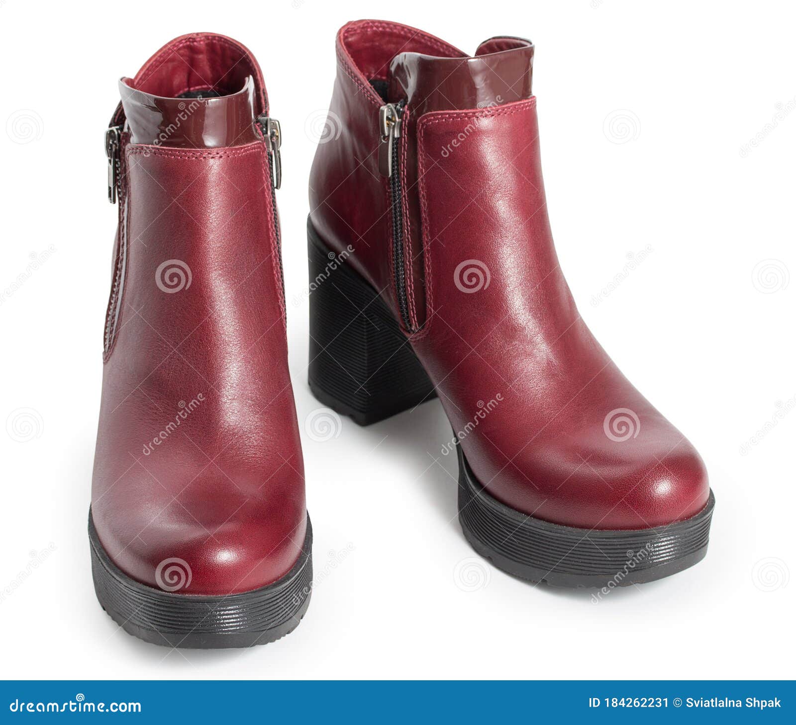Pair of Dark Red Womens Leather Boots Isolated on a White Background ...