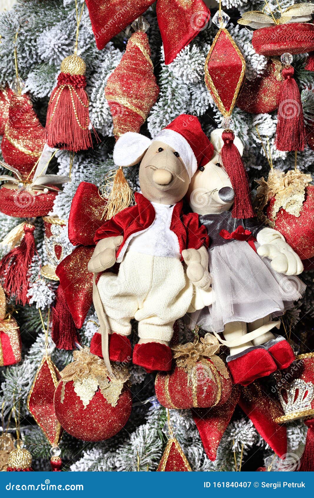 Pair of Decorative Toy Mice is Festively Dressed in Red Clothes on the ...