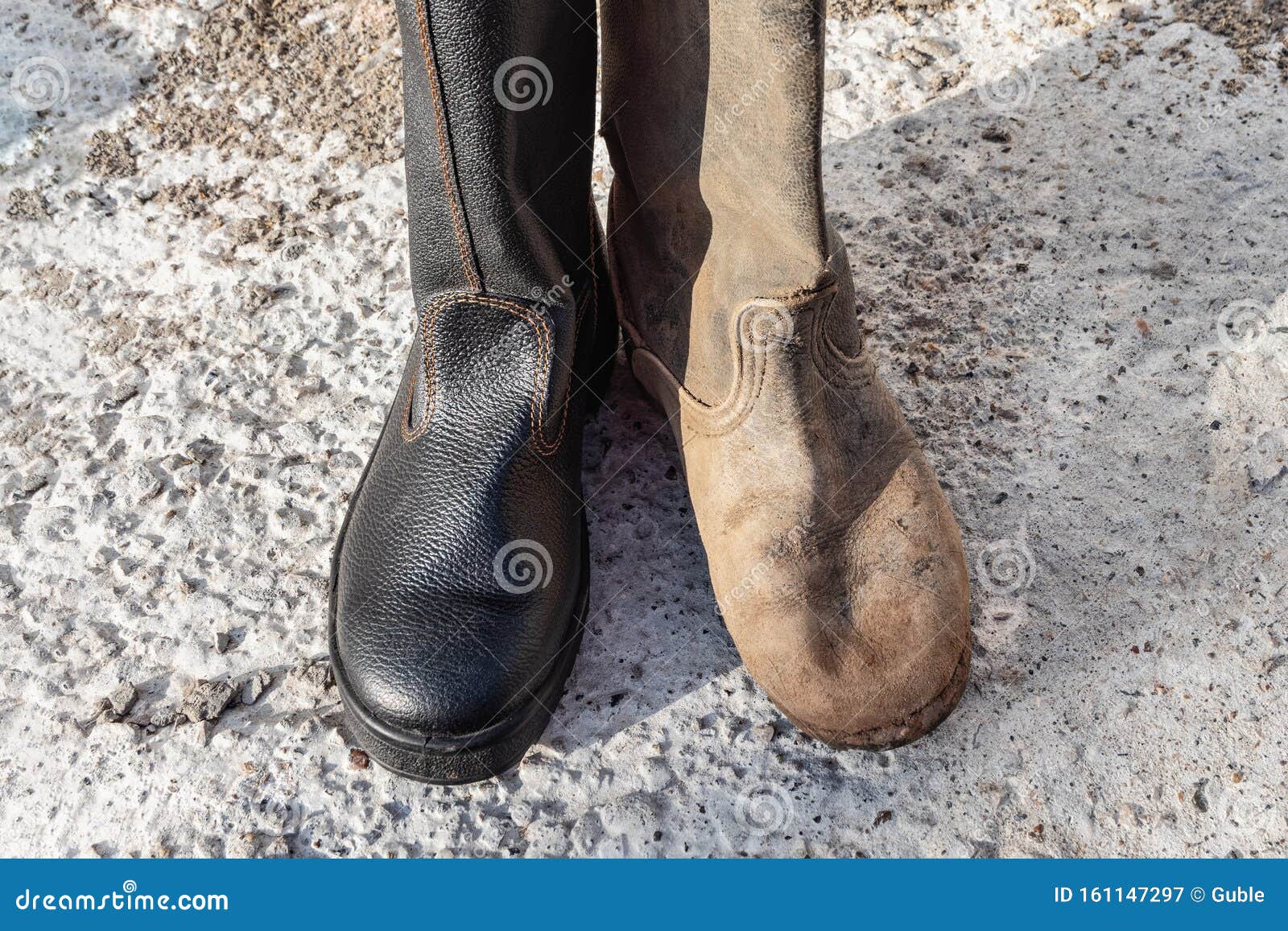 A Pair of Different Boots. Comparison Concept Old and New, Poor and ...