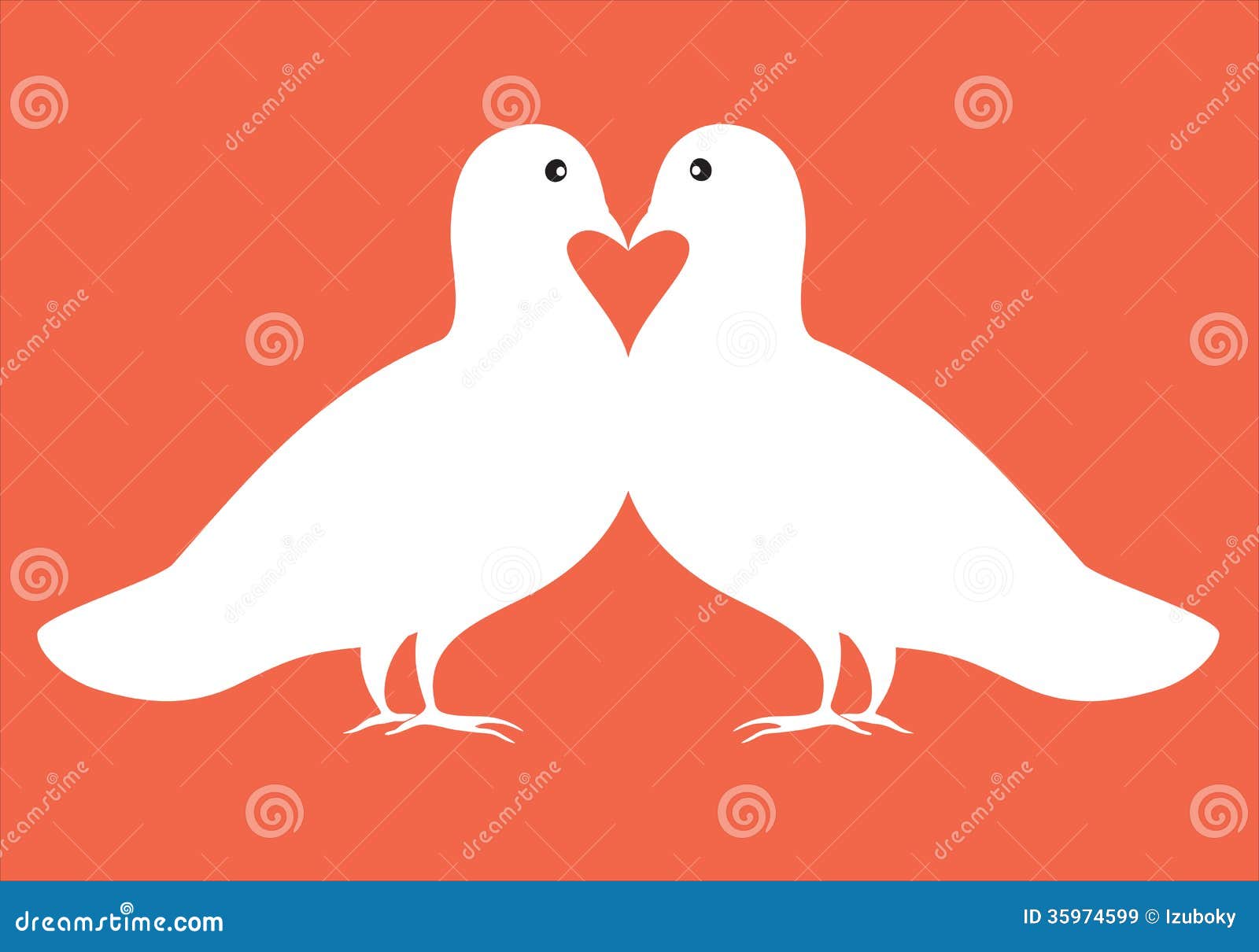Pair Of Doves In Love Illustration Valentine Card Stock Vector