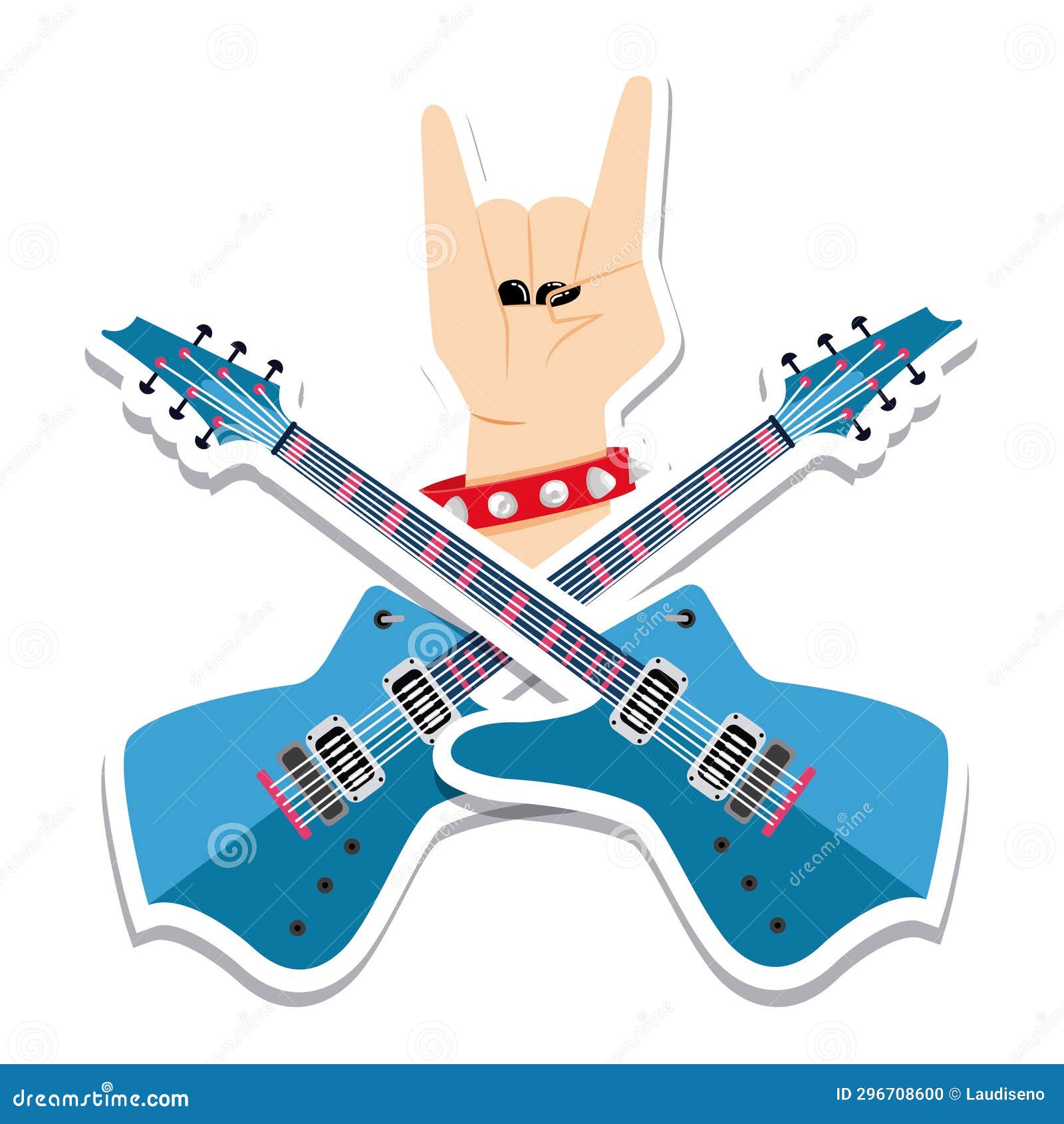 Pair of Electric Guitars and a Rock Hand Gesture Sticker Vector Stock ...