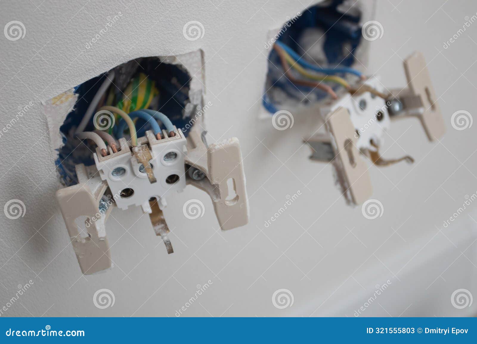 Pair of Electrical Socket on the Wall Stock Image - Image of fixing ...