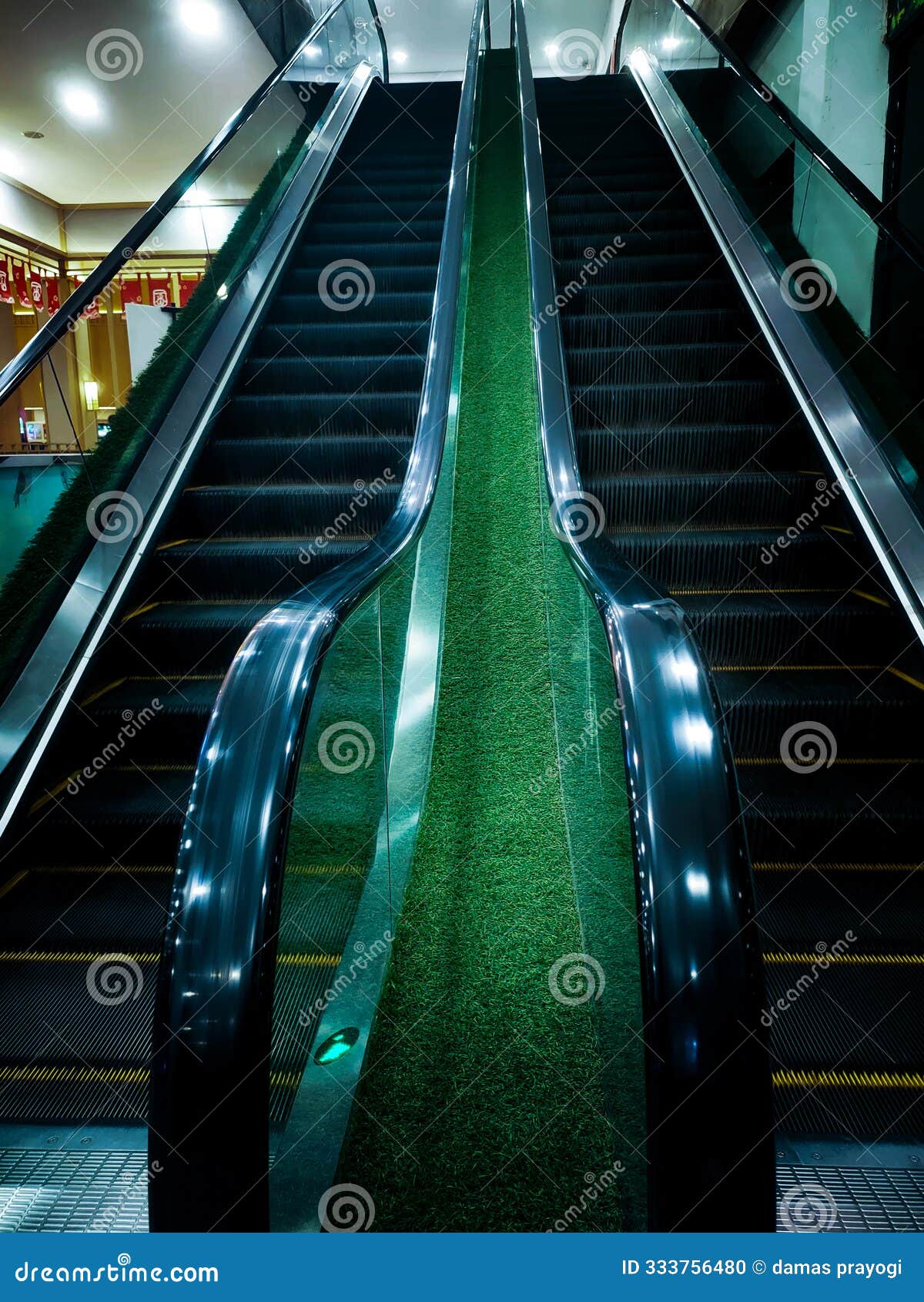 A Pair of Escalator Stairs Separated by Green Grass Stock Photo - Image ...
