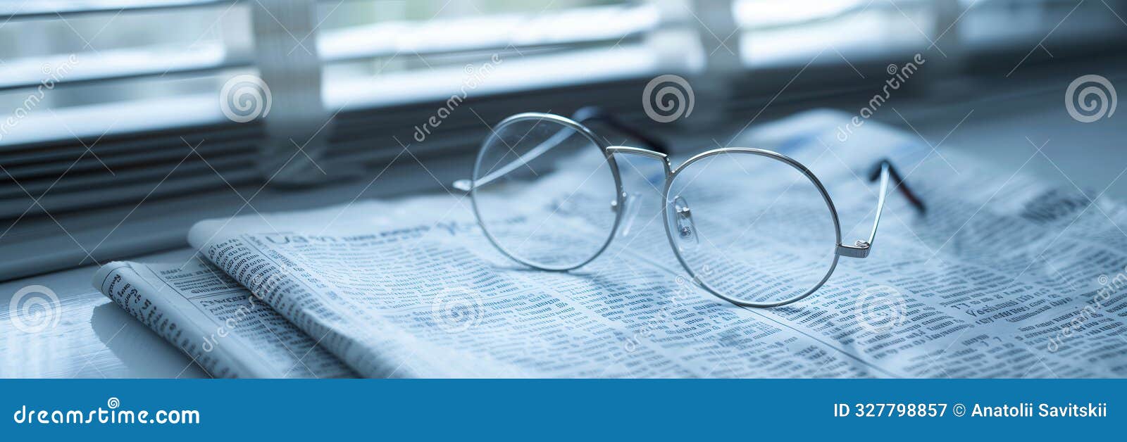 A Pair of Eyeglasses Lies on an Open Newspaper, with a Window in the ...