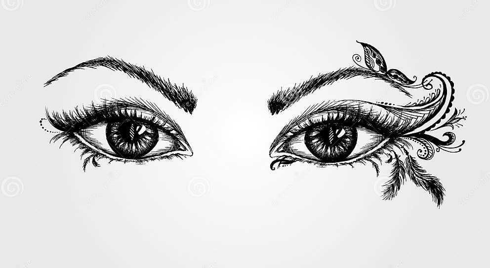 Pair of eyes, hand drawing stock vector. Illustration of eyeball - 96635563