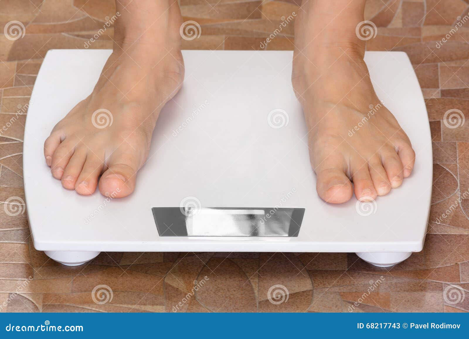 Pair of Female Feet Standing on the Scale Stock Image - Image of ...