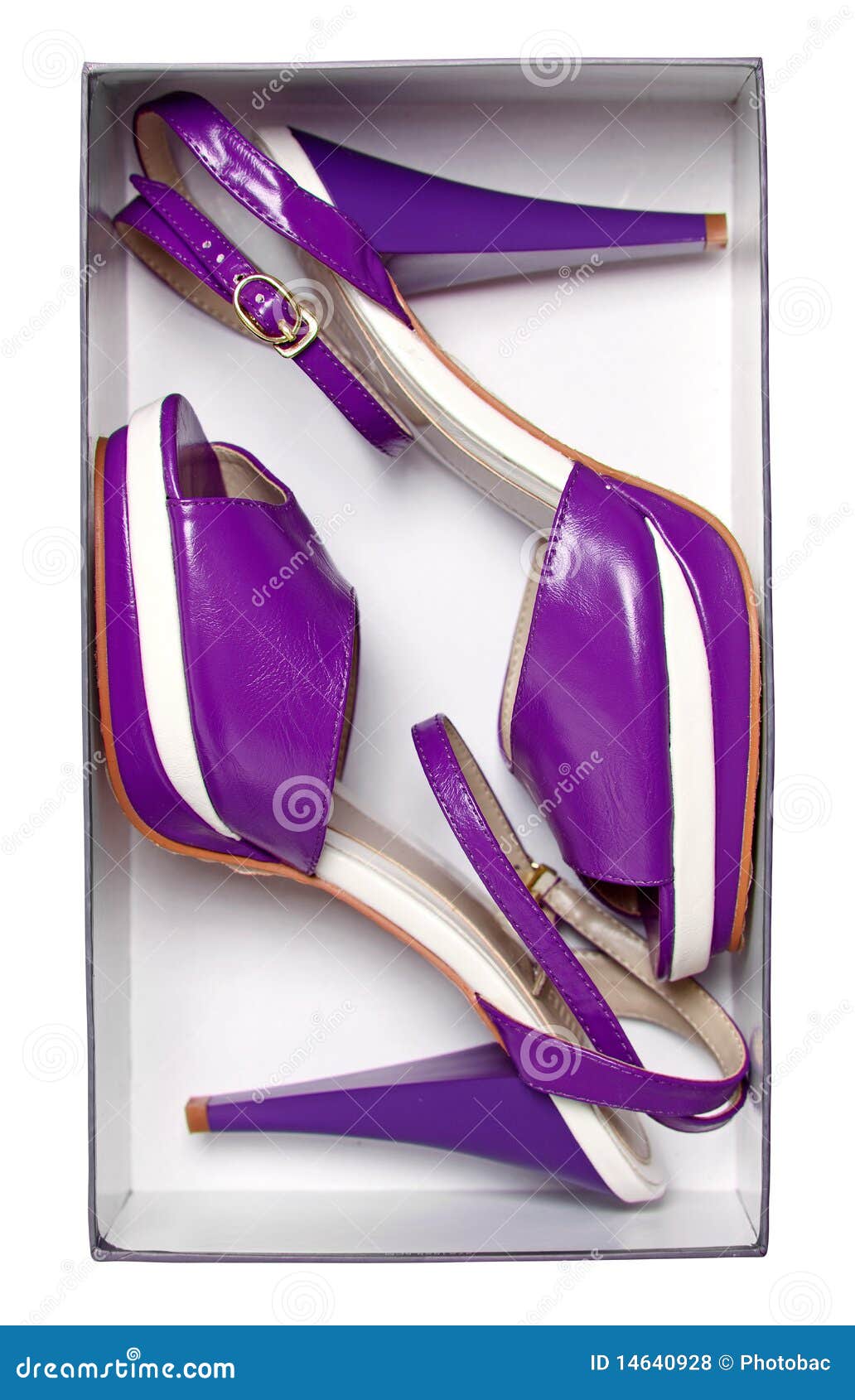 Pair of Female Violet Summer Shoes in Box Stock Photo - Image of couple ...
