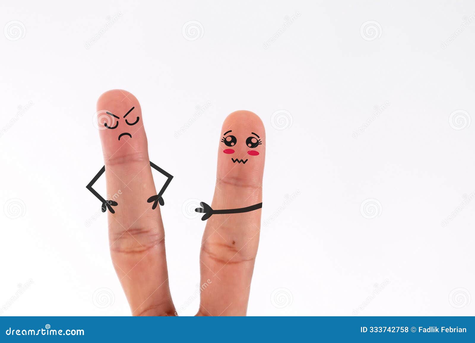 A Pair of Fingers in Conflict, One with a Sad Face and the Other with ...