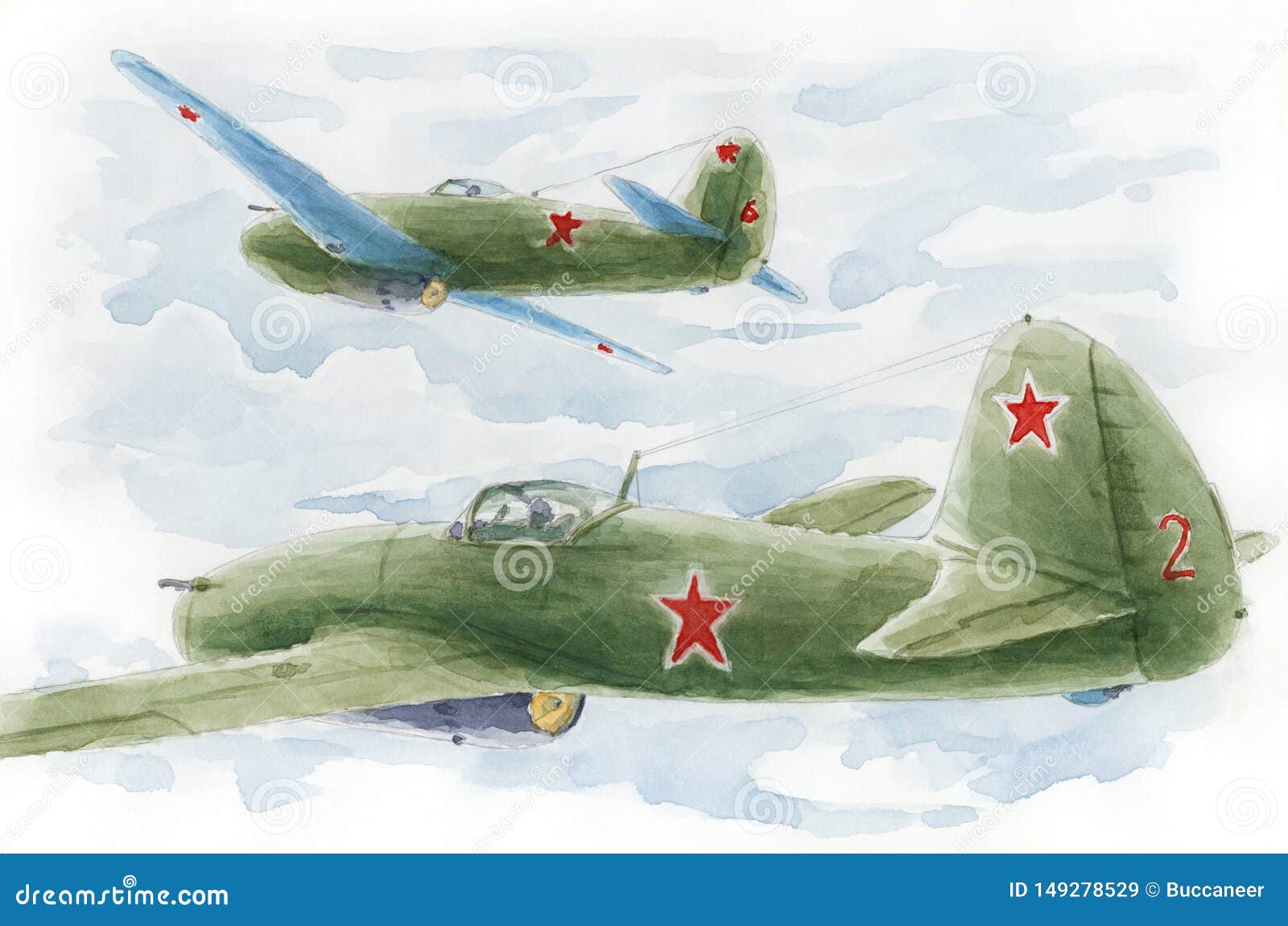 Pair of a First-generation Soviet Jet Fighters Yakovlev Yak-15 in Fly ...