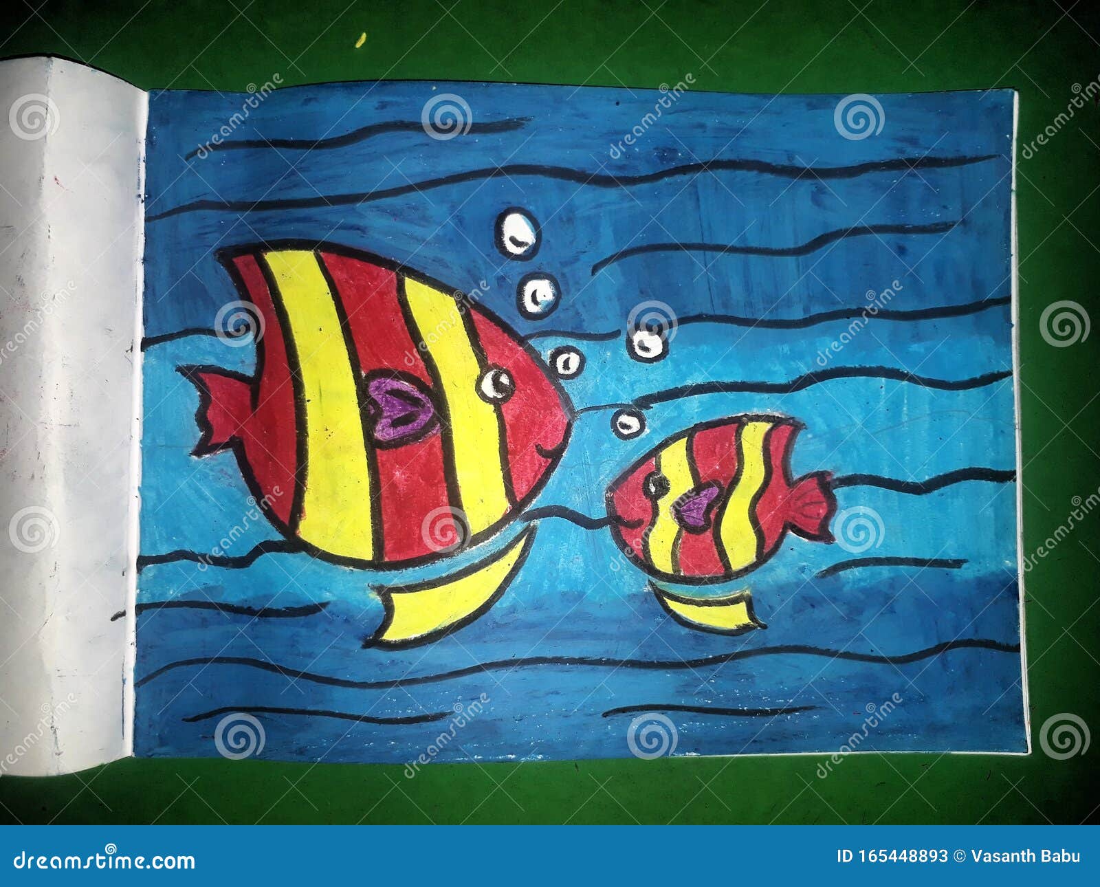 Pair of Fish, Painted with Oil Pastels Stock Image - Image of pair ...