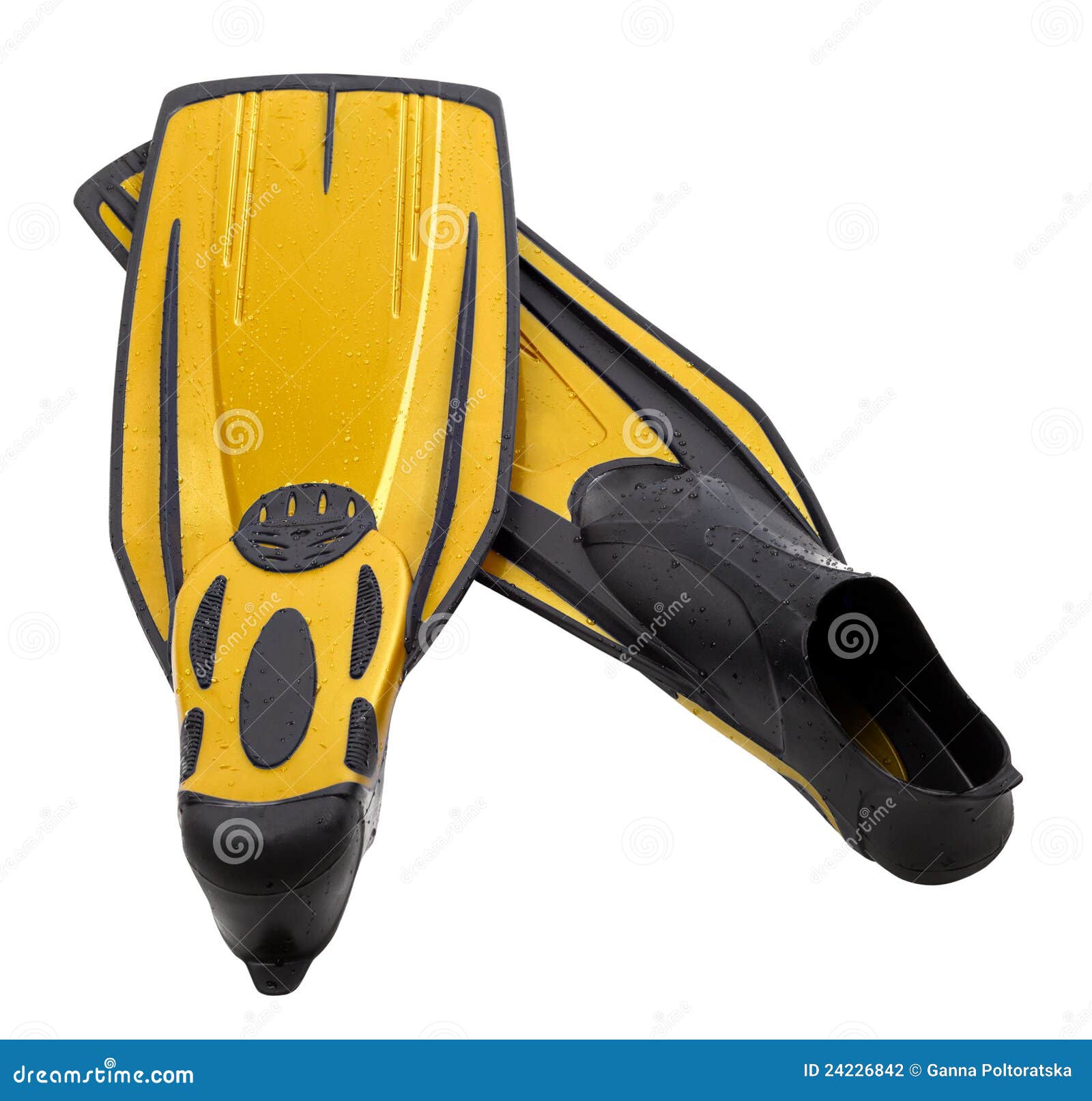 Pair Flippers For Diving With Water Drops Stock Photo - Image of close ...