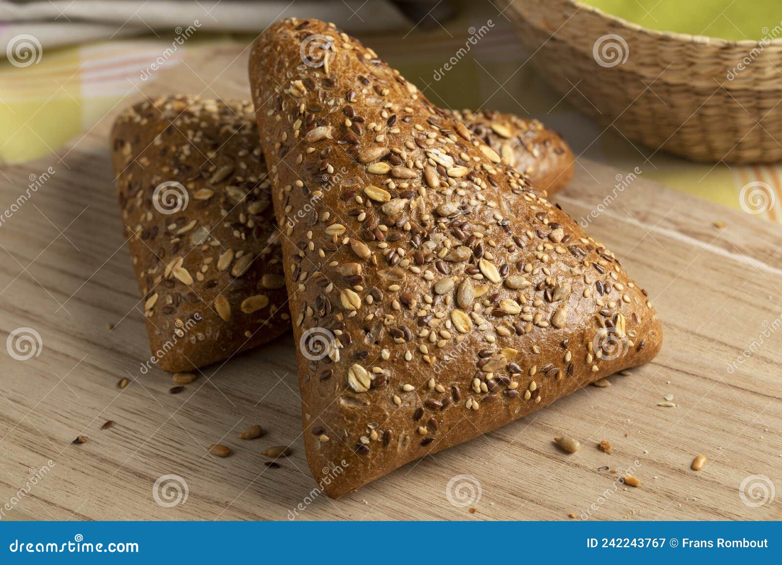 Pair of Fresh Multi Grain Buns on a Cutting Board Close Up Stock Image ...