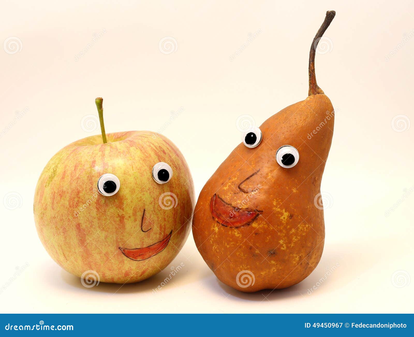 Pair of Fruits Apple and PEAR with Big Eyes Stock Image - Image of ...