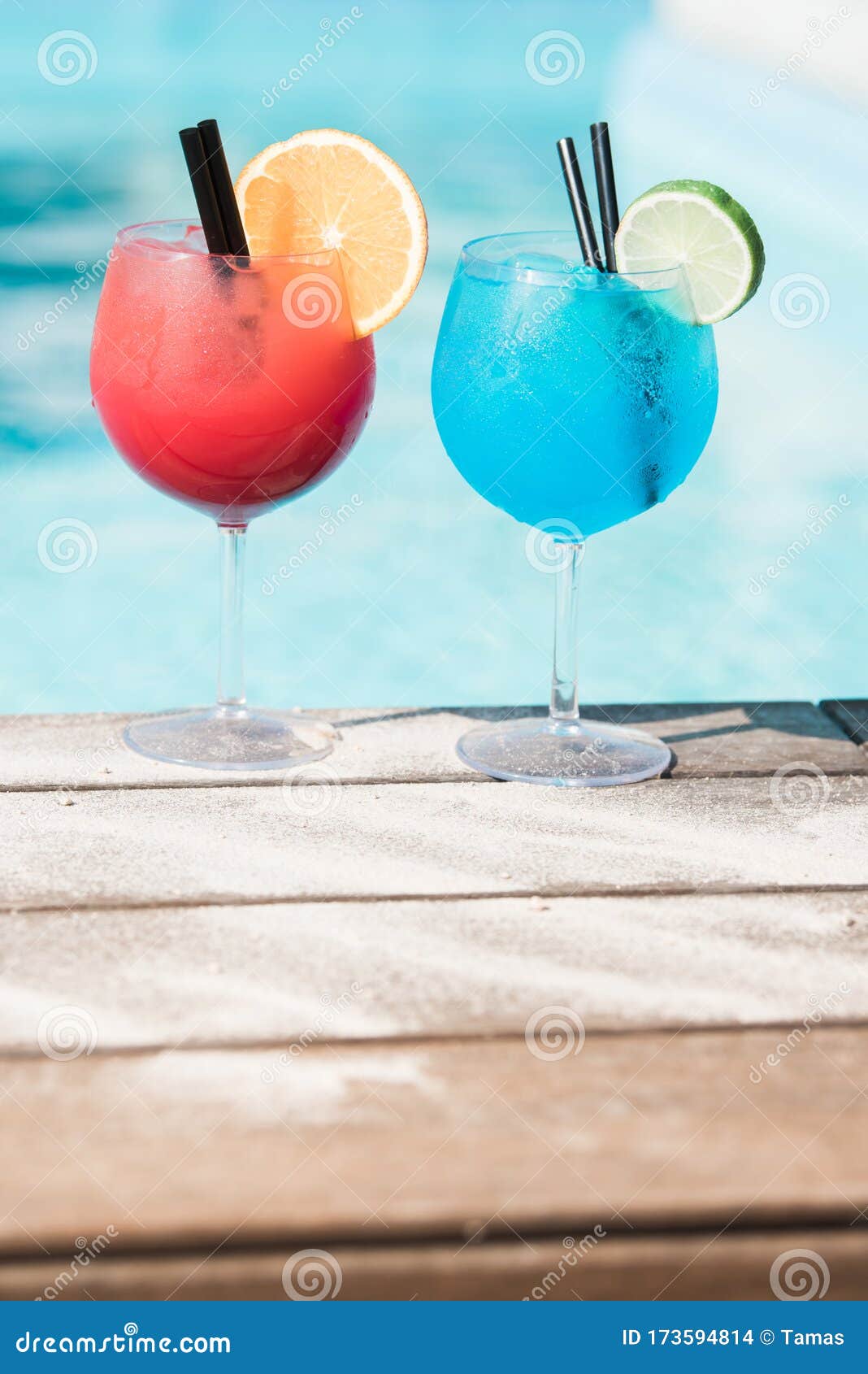 Fruity Summer Drinks by the Pool Side Stock Photo - Image of fruity ...