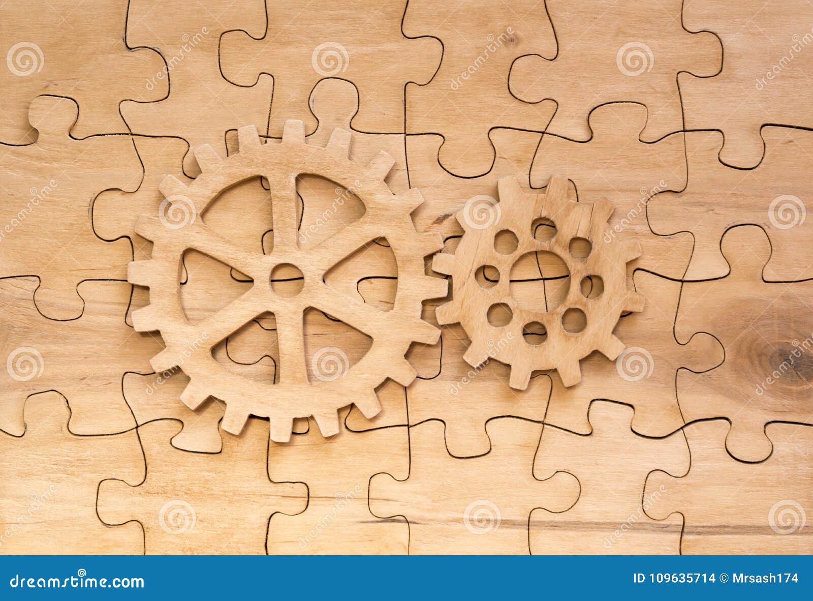 Pair of Gears on the Assembled Group of Puzzles Stock Photo - Image of ...