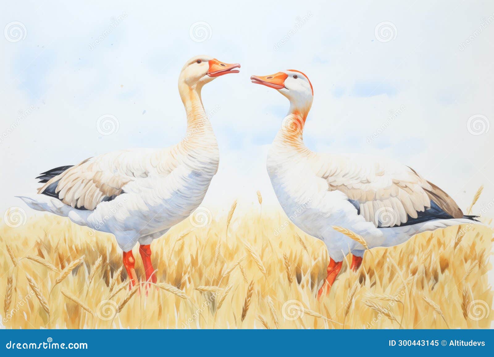 Pair of Geese in a Field, One Honking at the Sky Stock Image - Image of ...