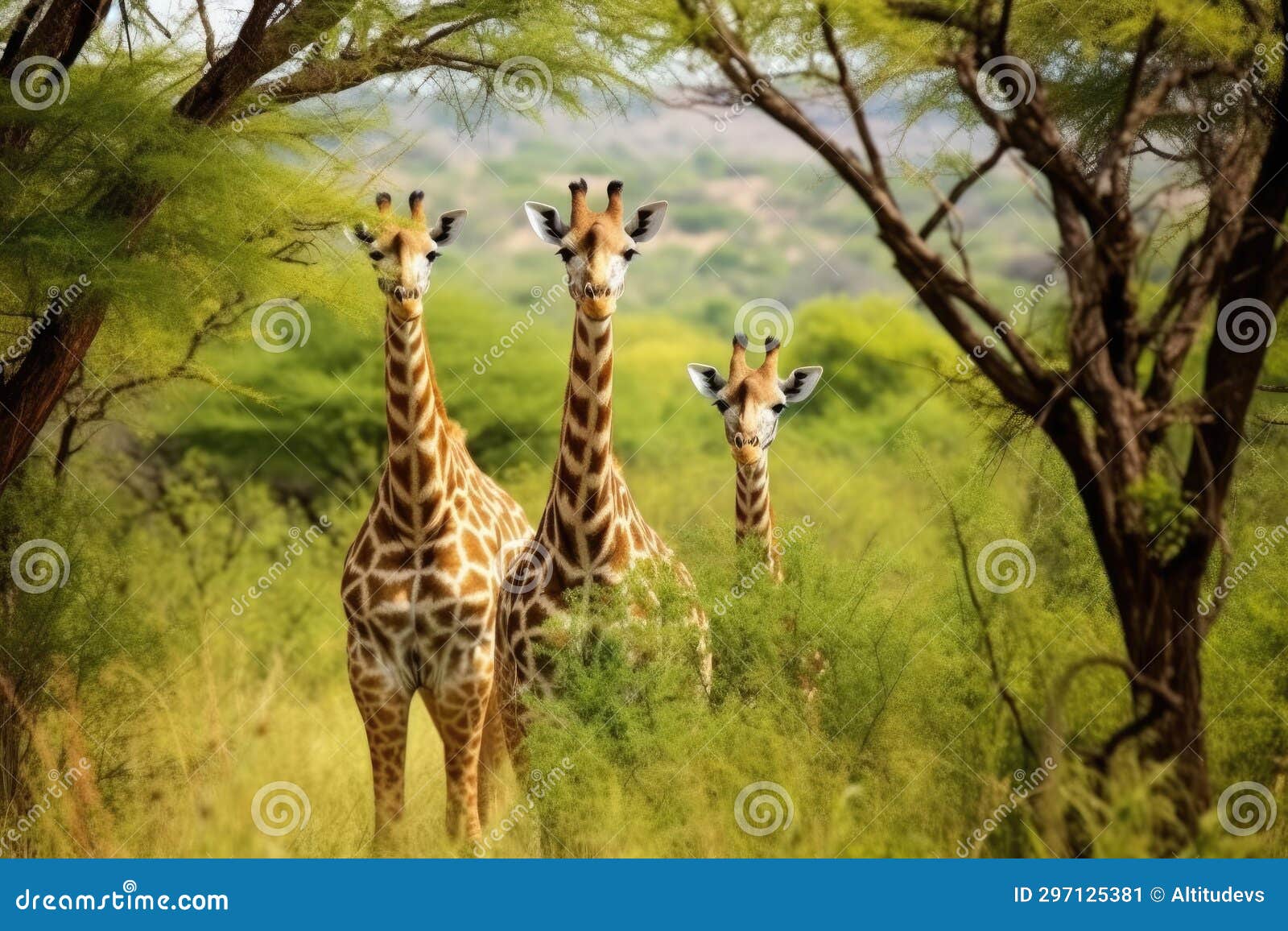 A Pair of Giraffes Against a Backdrop of Trees Stock Image - Image of ...