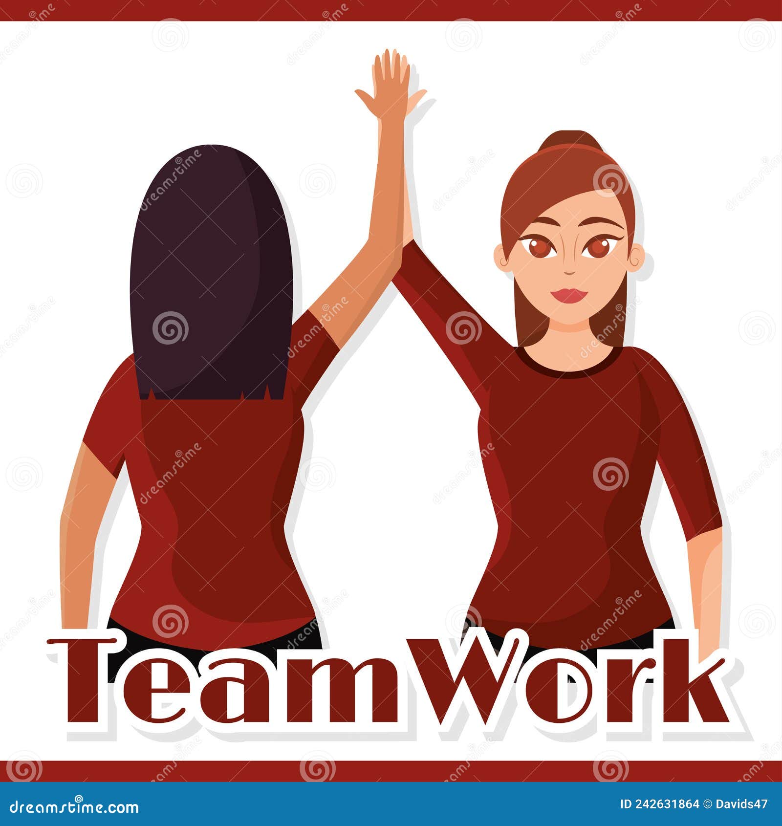 Pair of Girls Doing a High Five Teamwork Concept Vector Stock Vector ...