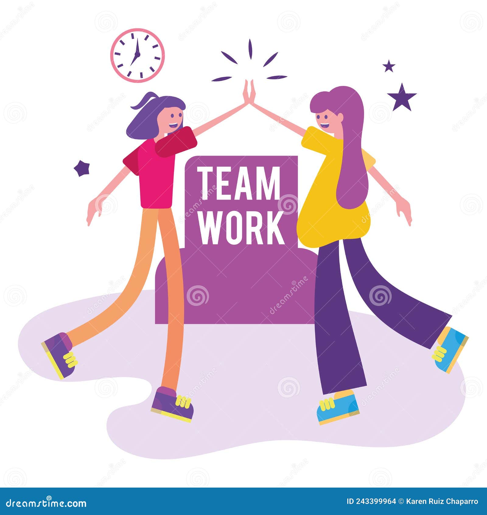 Pair of Girls Doing High Five Teamwork Concept Vector Stock Vector ...