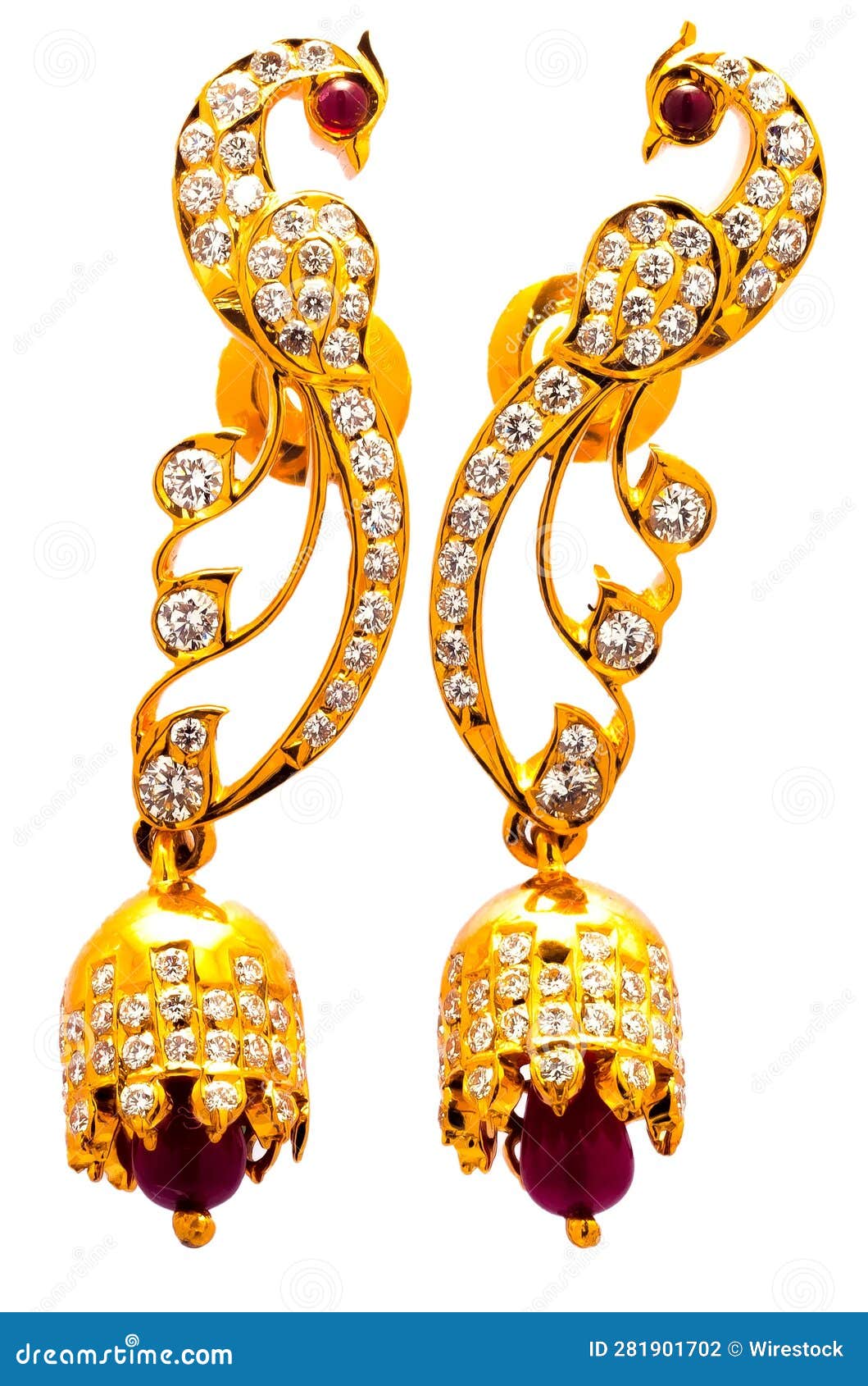 A Pair of Gold and Ruby Stone Earrings, Designed with the Motif of ...