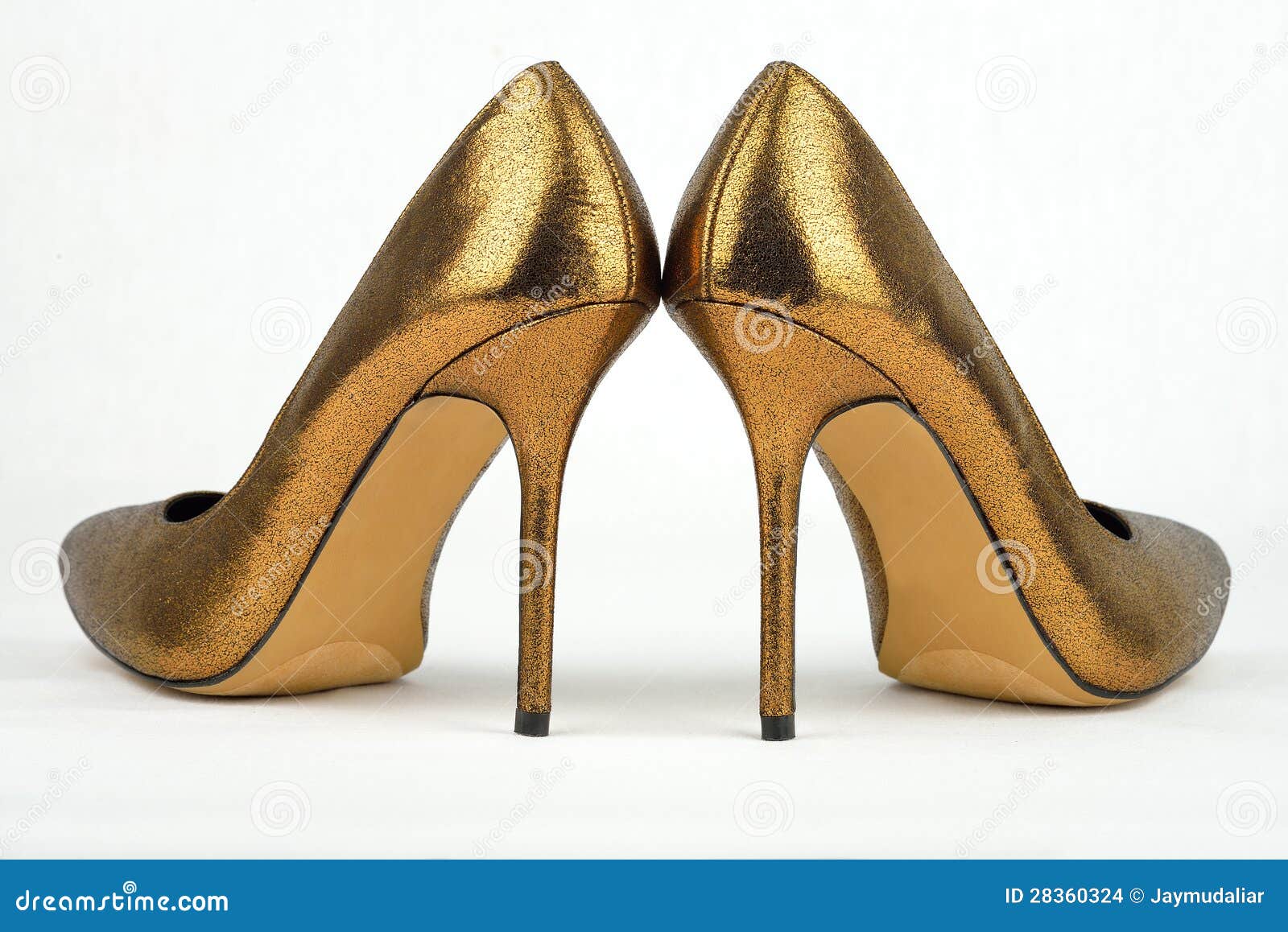 Pair Of Golden Colored High Heel Stock Photo - Image of pair ...