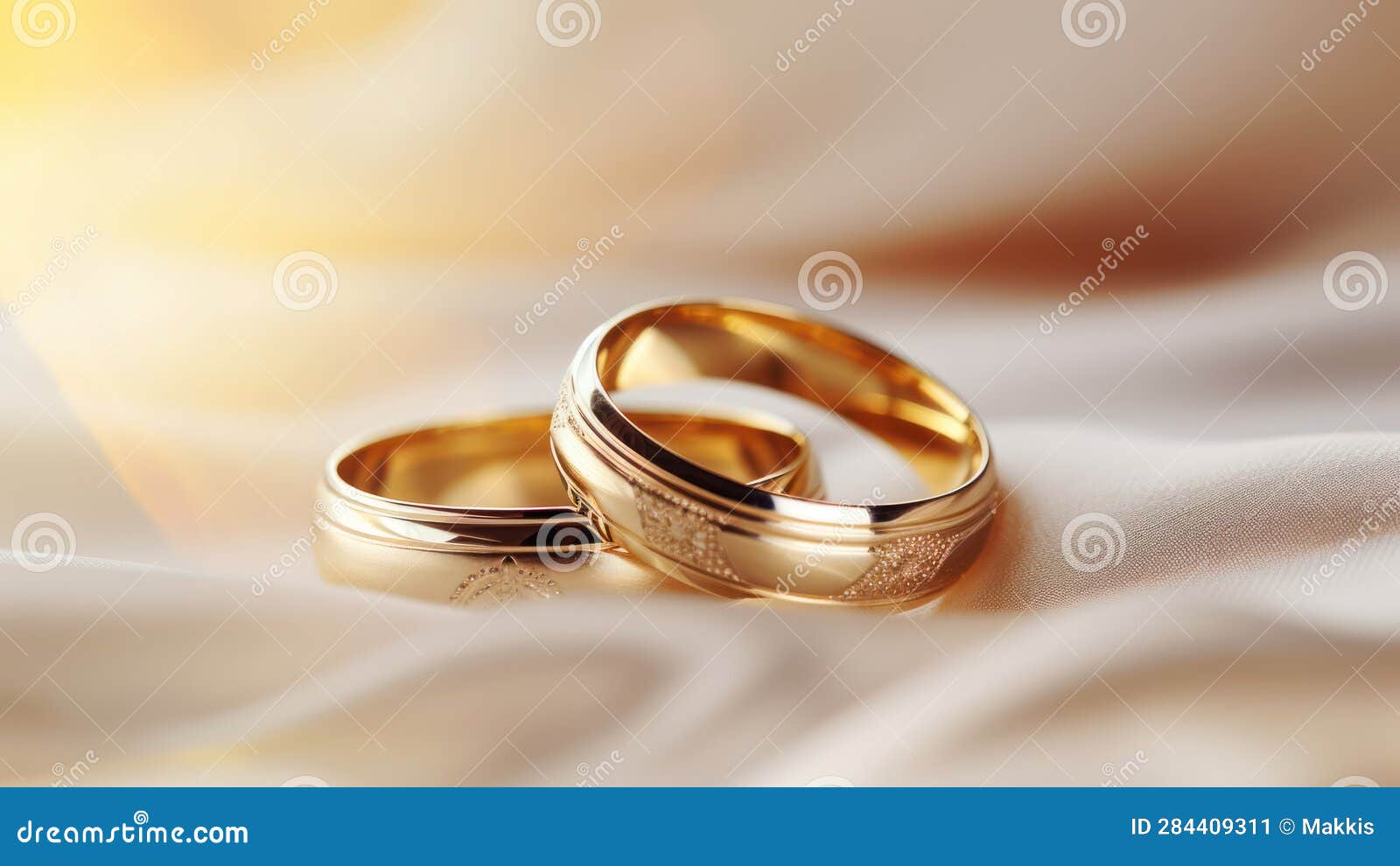 A Pair of Golden Wedding Rings on Beige Silk Fabric Stock Image - Image ...