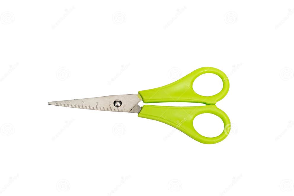 A Pair of Green Scissors with a Ruler on the Handle Stock Photo - Image ...