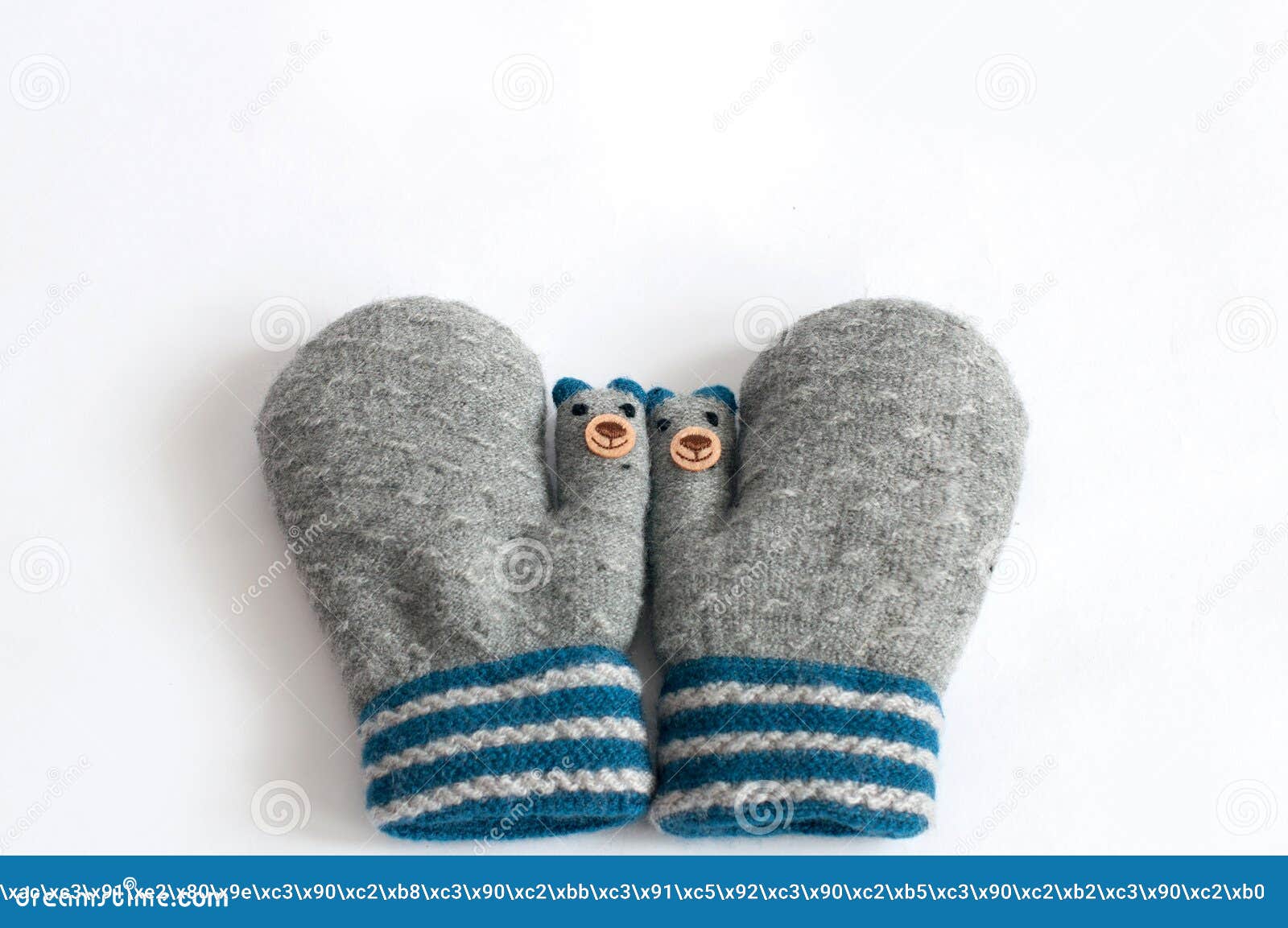 Pair of Grey Knitted Mittens on White Background Stock Photo - Image of ...