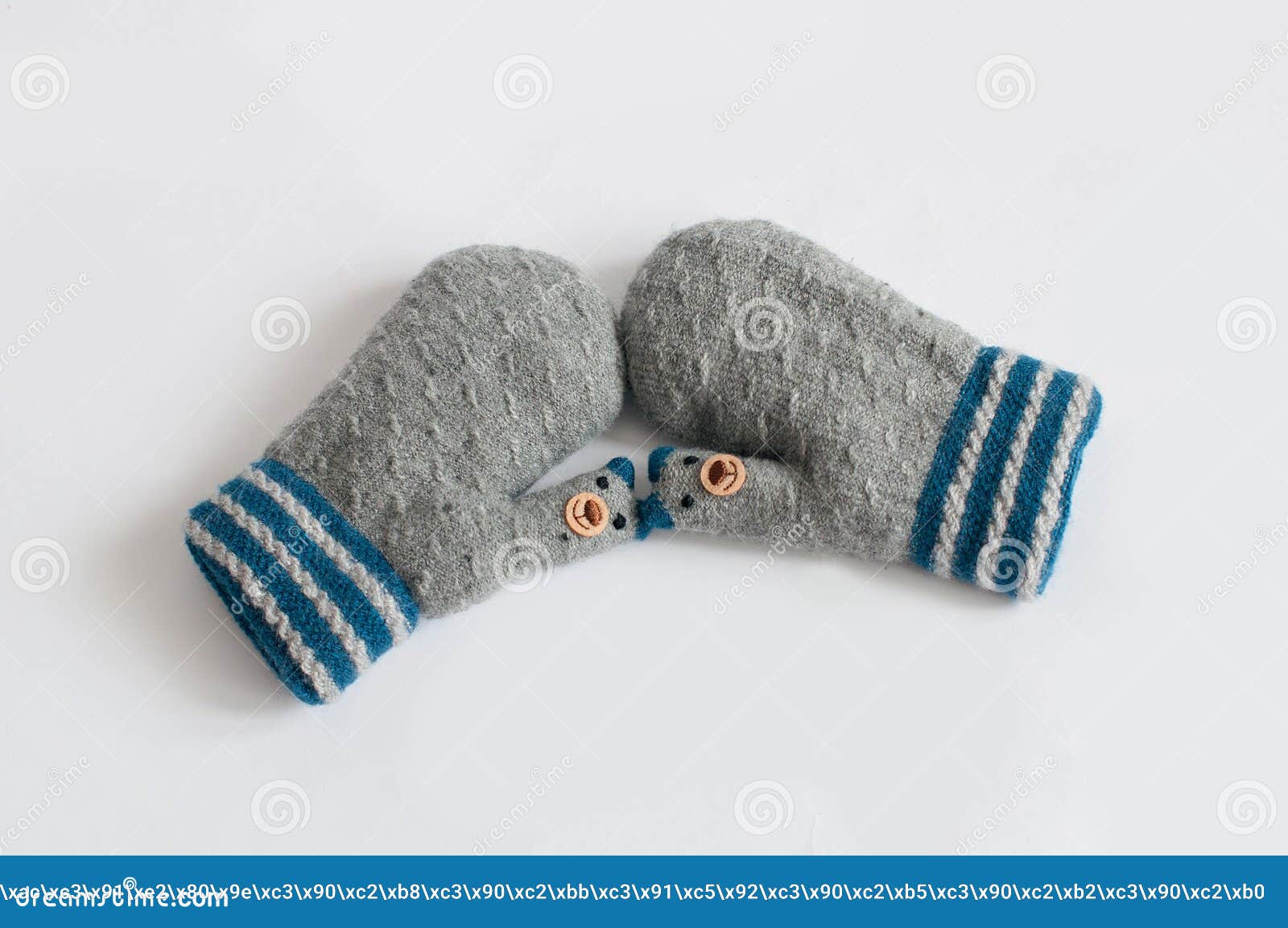 Pair of Grey Knitted Mittens on White Background Stock Photo - Image of ...