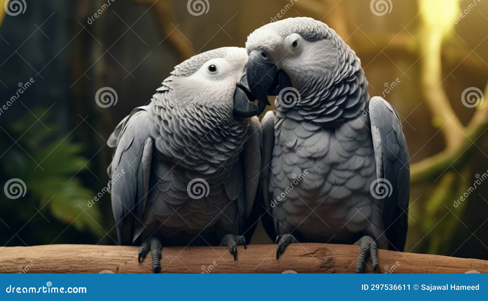 A Pair of Grey Parrots Engaged in a Gentle Preening Session Stock ...
