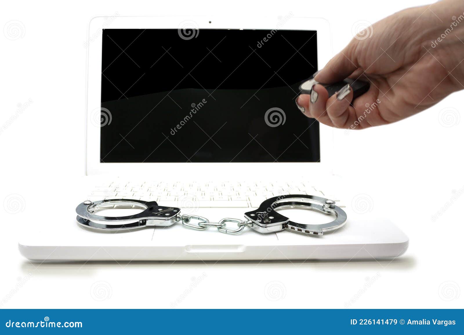 Pair of Handcuffs on the Keyboard Front of a Computer Screen Stock ...