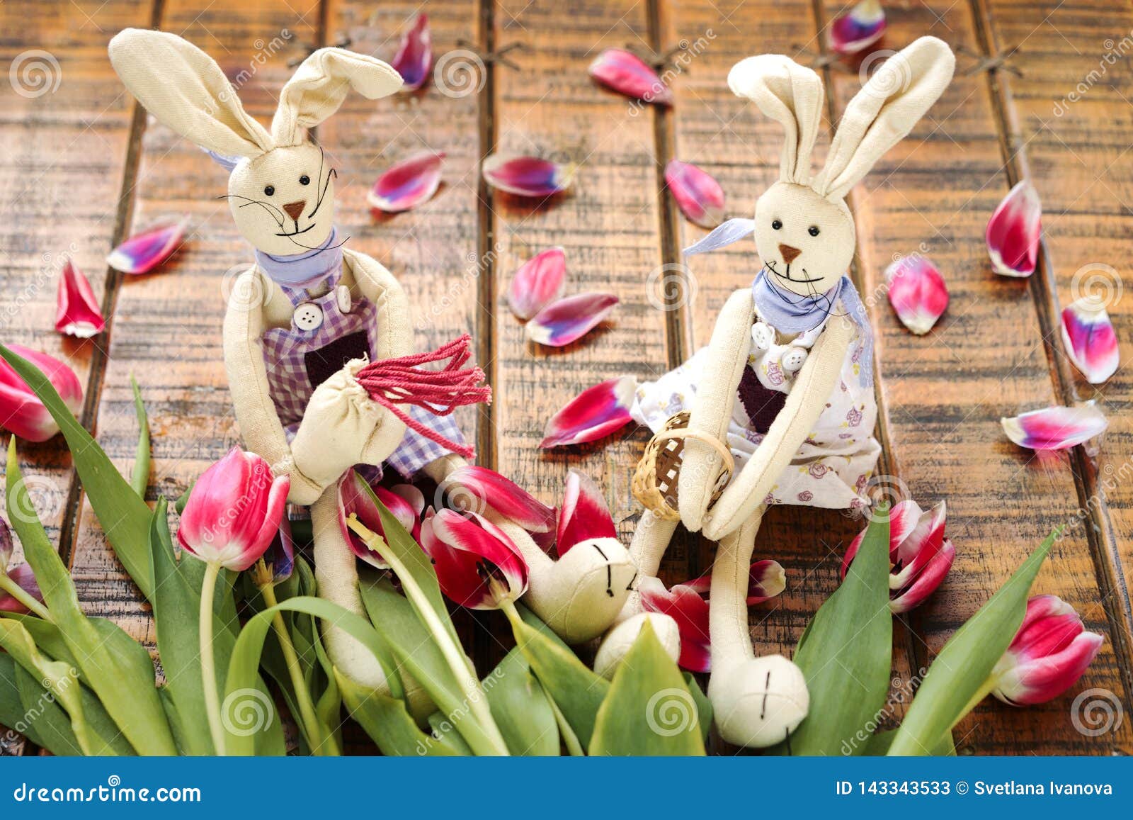 A Pair of Handmade Easter Rabbits Made of Cloth Stock Image - Image of ...
