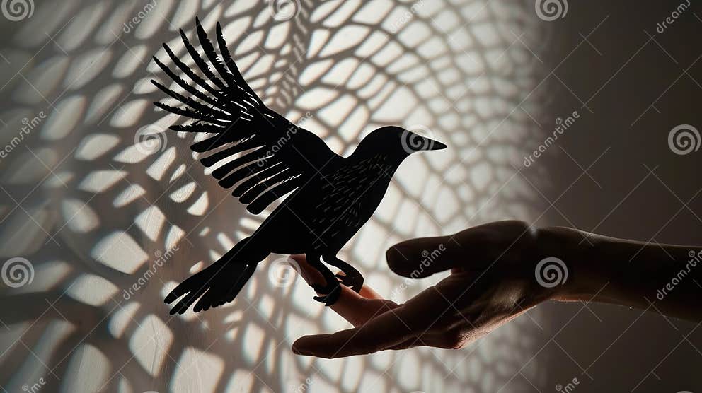 Pair of Hands Creating a Bird Shadow Puppet, Morphing into Data ...