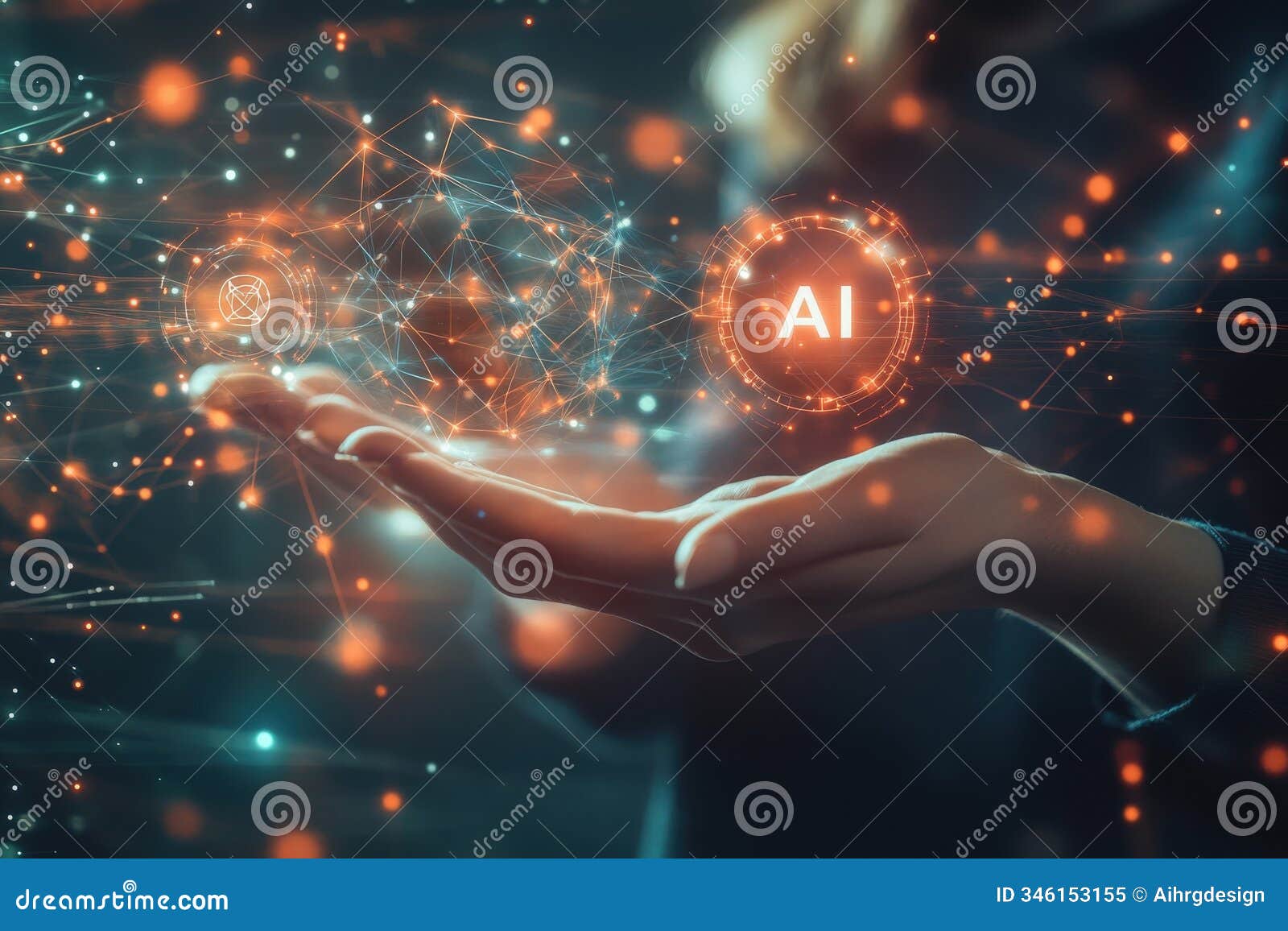 Hands Display Advanced Technology Symbols Representing Artificial ...