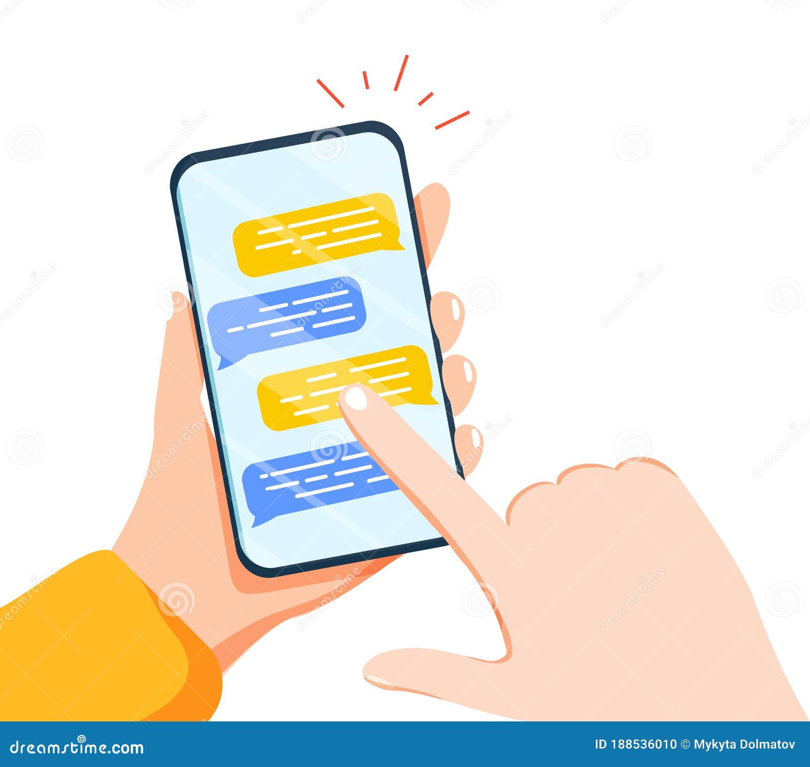 Pair of Hands Holding Smartphone or Mobile Phone with Chat or Messenger ...