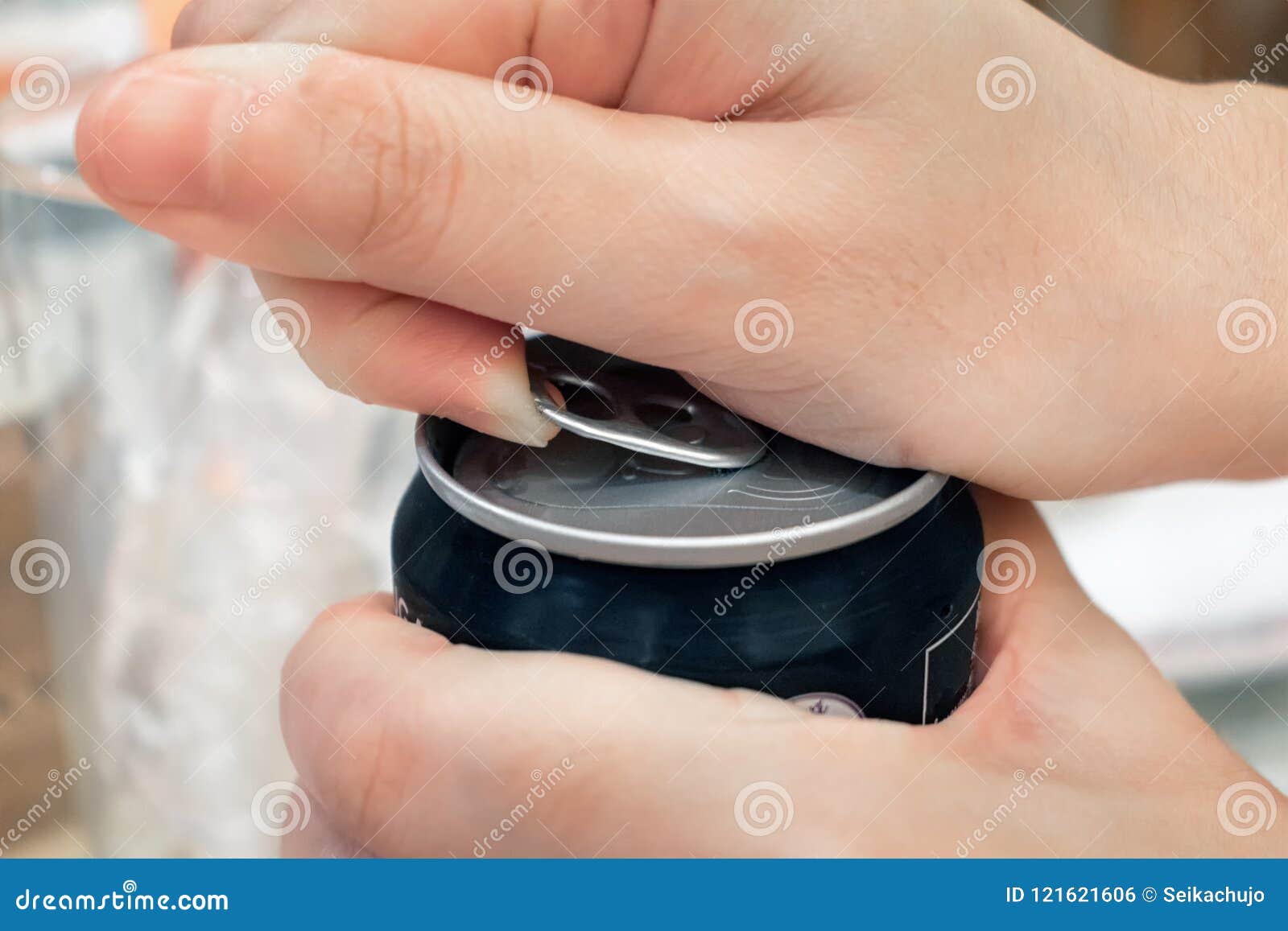 Pair of Hands Opening an Aluminum Can. Stock Photo - Image of alcohol ...
